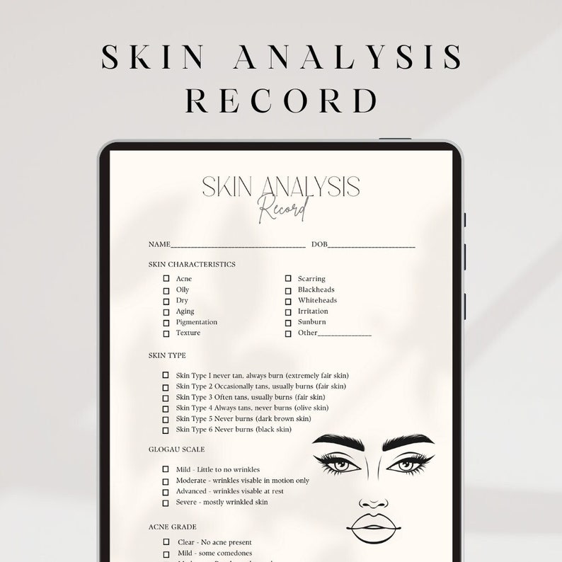 Professional Skin Analysis Record Form, Facial Consultation, Client ...