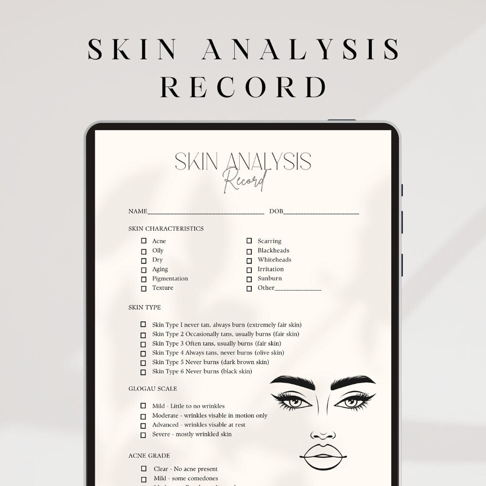 Professional Skin Analysis Record Form, Facial Consultation, Client ...