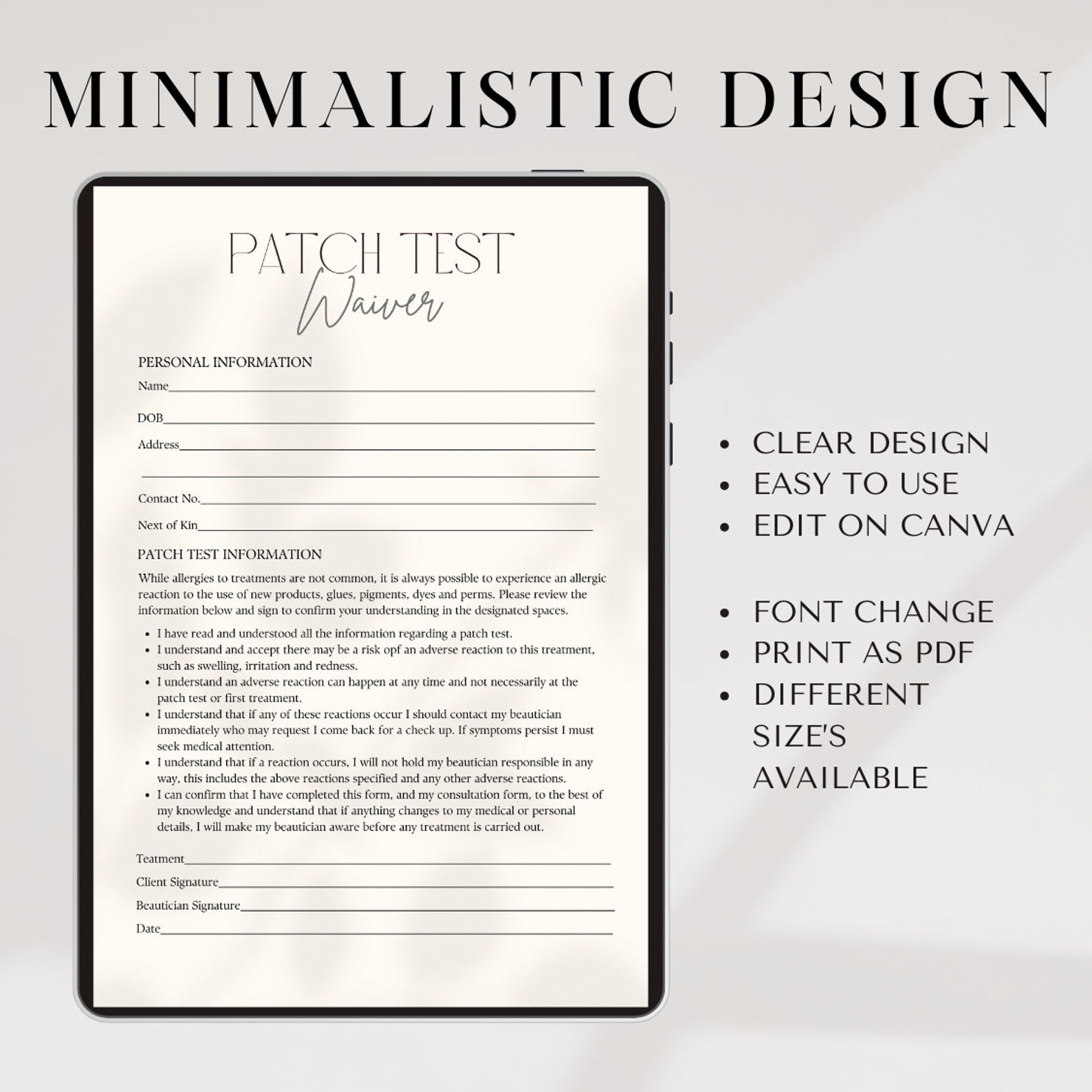 Patch Test Waiver Form: Editable Skin Sensitivity Agreement (canva ...