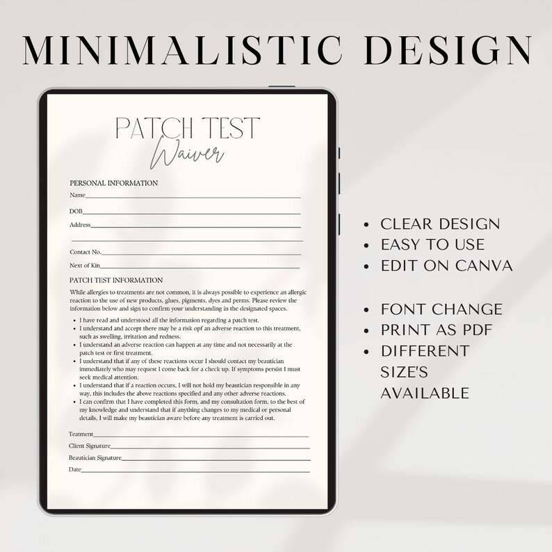 Patch Test Waiver Form: Editable Skin Sensitivity Agreement (canva ...