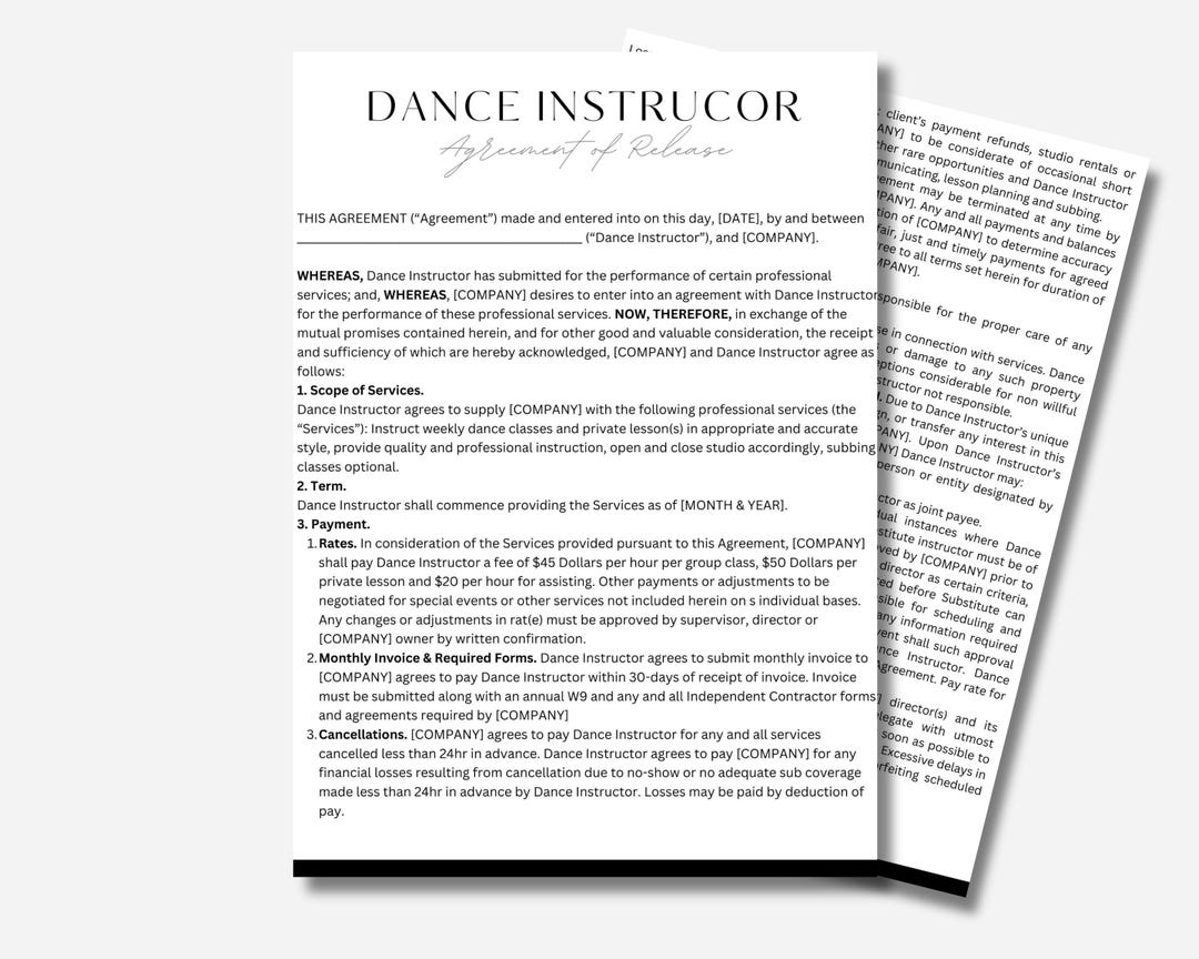 Dance Instructor Template | Contract Agreement | Edit on Canva ...