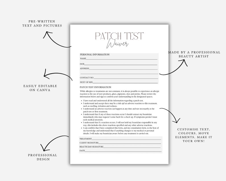 Editable Patch Test Waiver Form - Canva Template for Skin Sensitivity ...