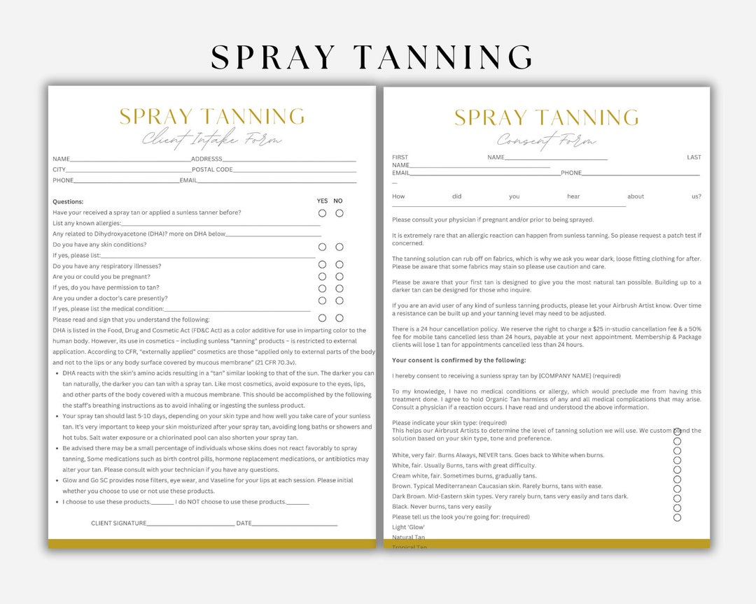 Editable Spray Tan Client Intake Form | Consent Form | Duo Bundle ...