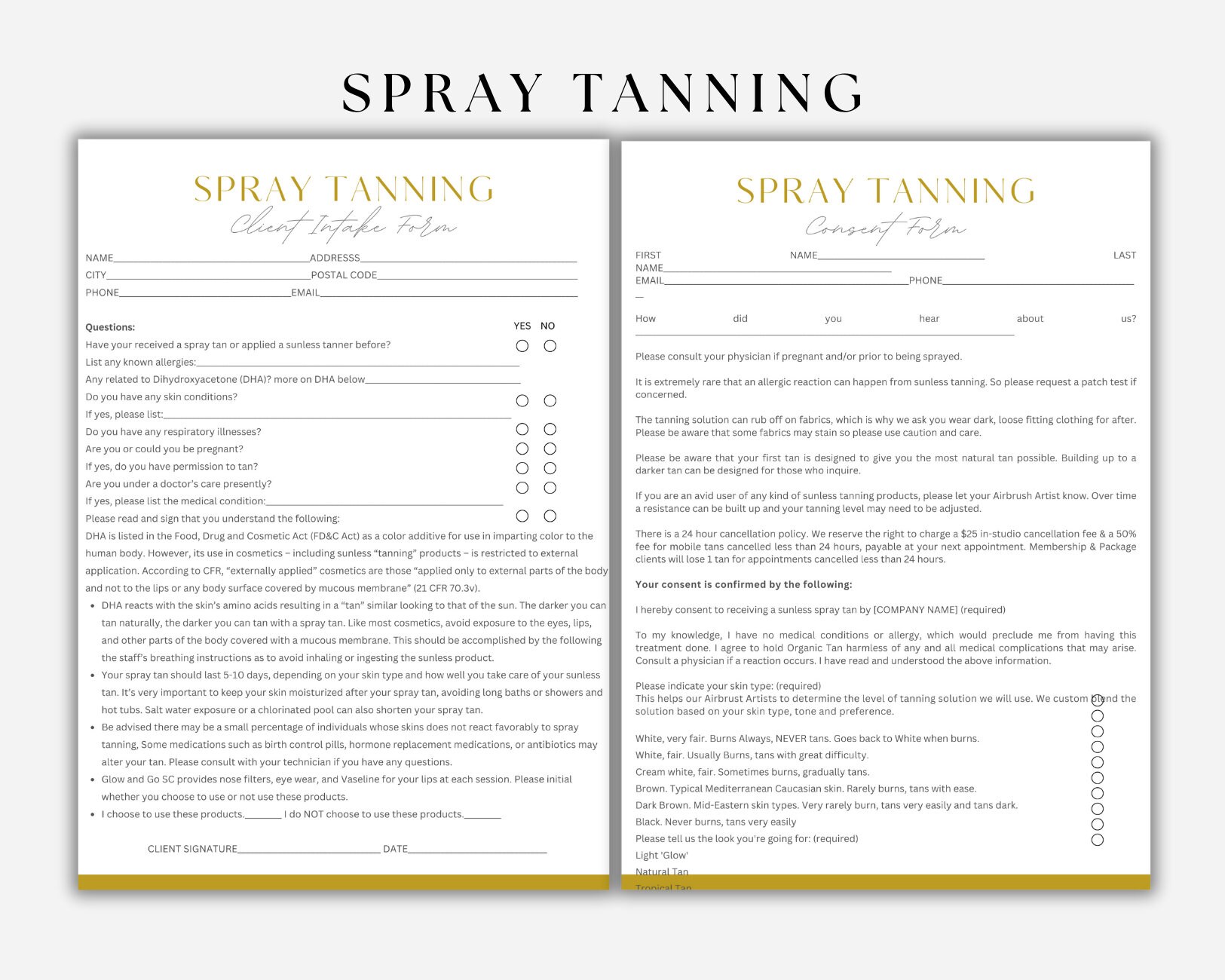Editable Spray Tan Client Intake Form | Consent Form | Duo Bundle ...