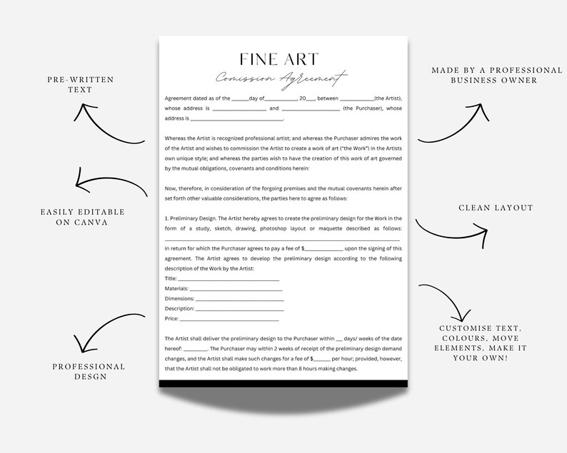 Editable Fine Art Commission Agreement Template | Commission Scope of ...