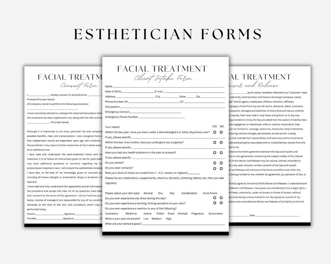 Editable Facial Treatment Forms | Client Intake Form | Consent Form ...