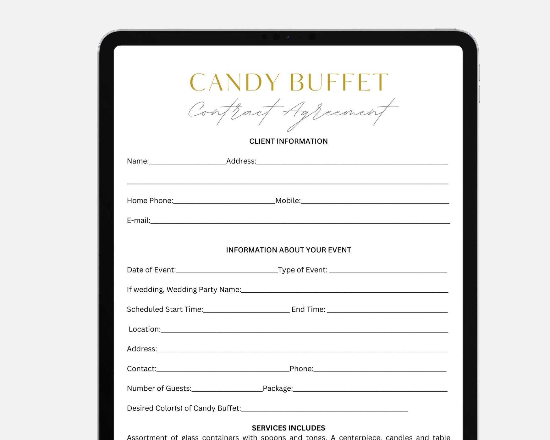 Professional Candy Buffet Contract Template With Price List, Dessert ...