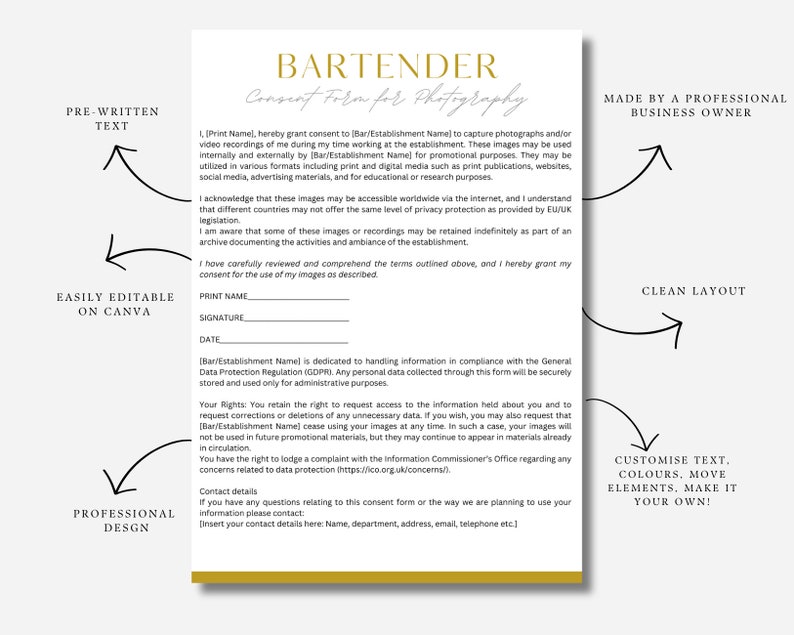 Professional Bar Business Forms, Bartending Services, Contract, Invoice ...