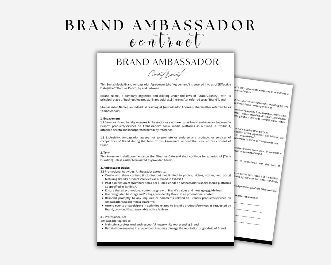 Editable Brand Ambassador Agreement Template for Canva: Social Media ...