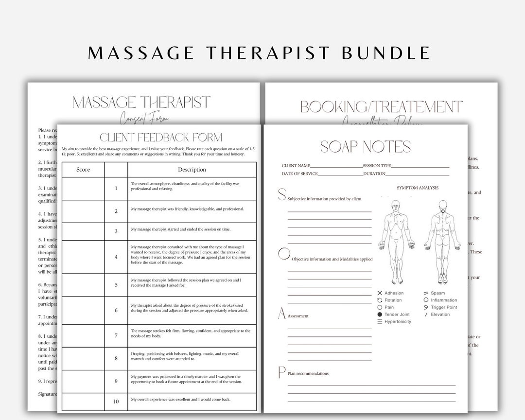 Editable Massage Therapy Forms, Consent Form, Cancellation, SOAP Notes ...