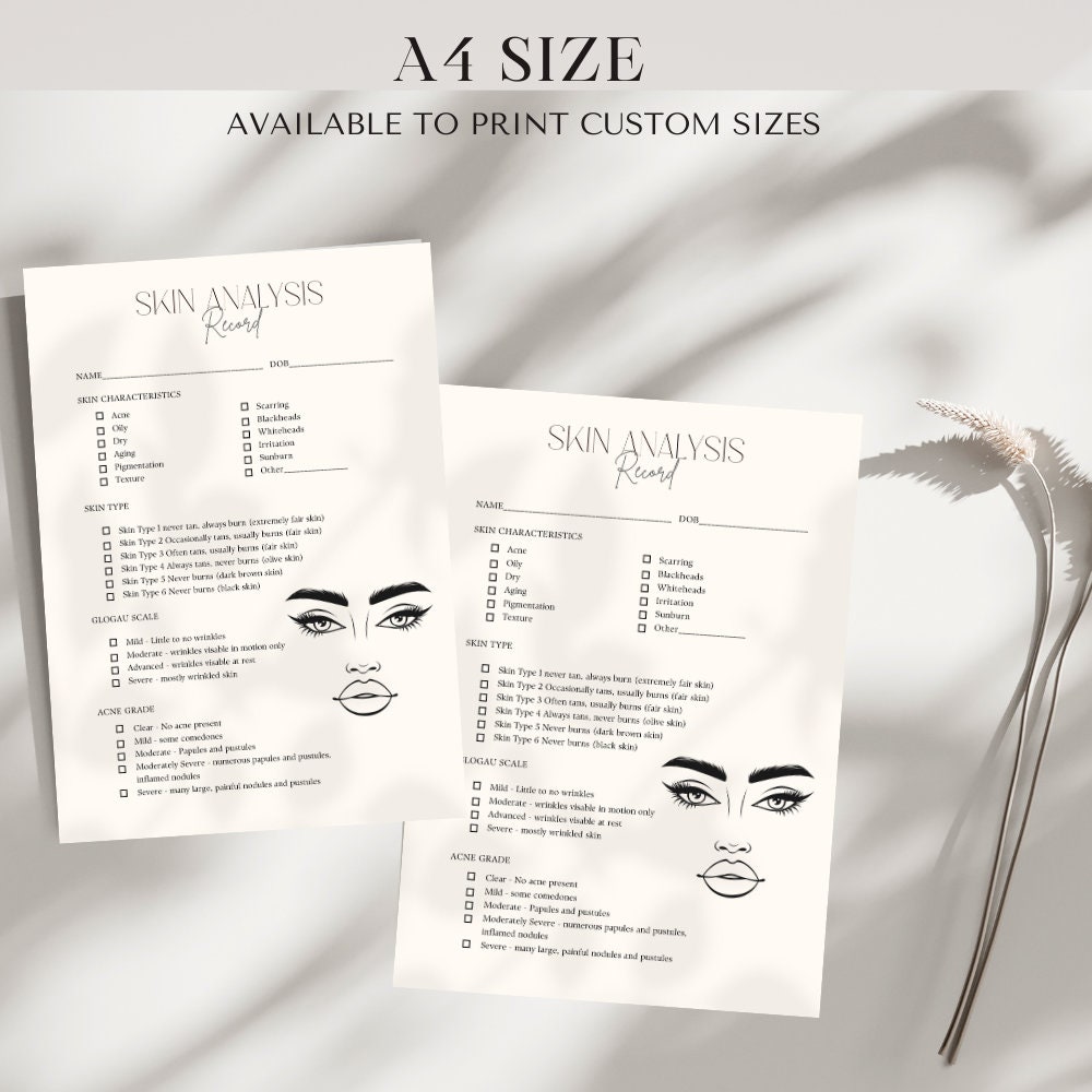 Professional Skin Analysis Record Form, Facial Consultation, Client ...