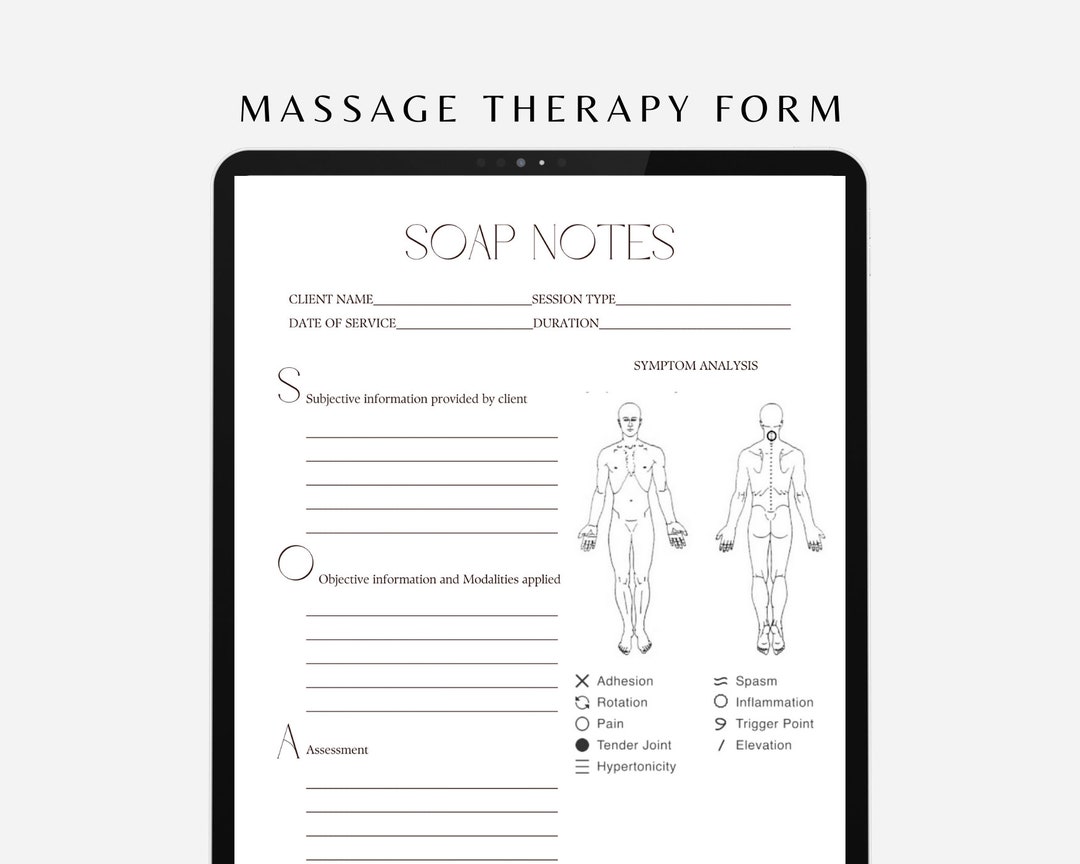 Professional Massage SOAP Notes and Symptom Analysis Form - Editable ...