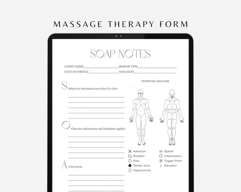 Massage SOAP Notes Template: Symptom Analysis Form (canva Editable ...