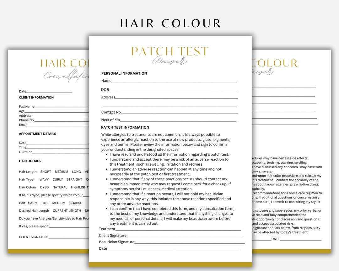 Editable Hair Colour Form, Patch Test Waiver, Liability Waiver ...