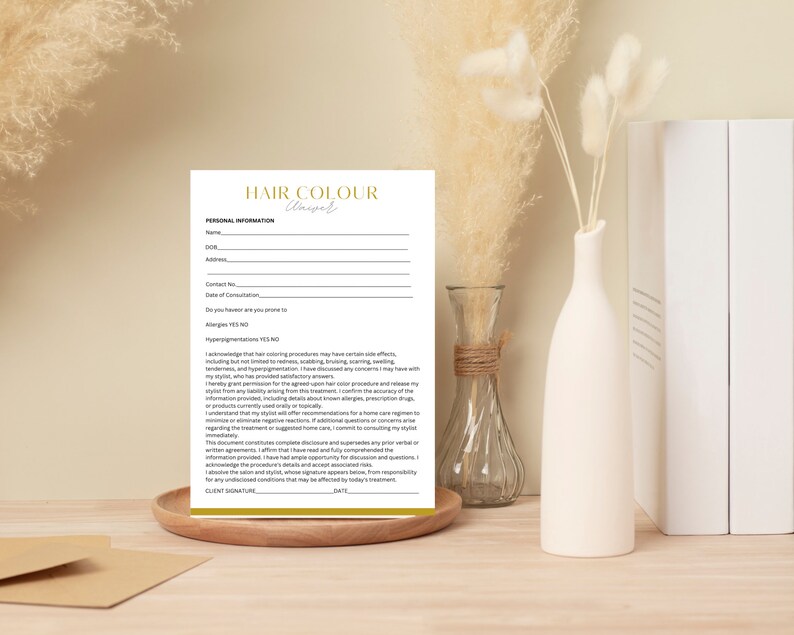 Editable Hair Colour Form, Patch Test Waiver, Liability Waiver ...