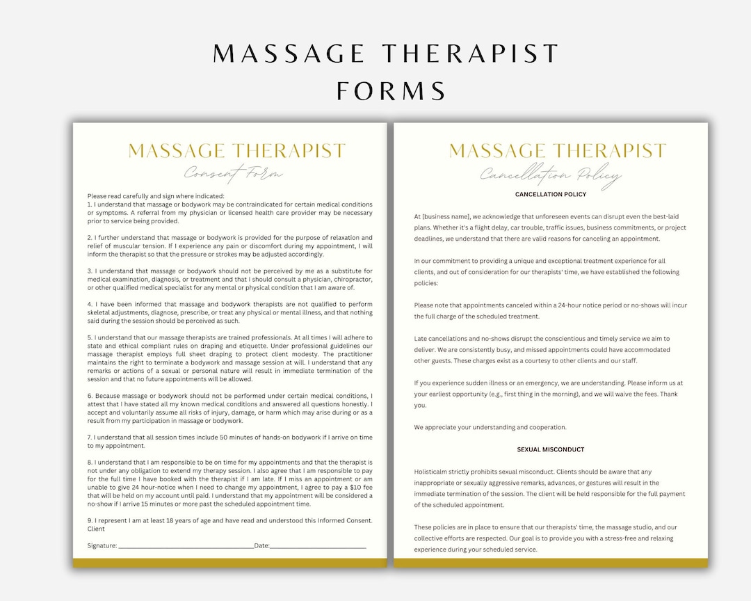 Editable Massage Therapist Form, Cancellation Policy, Consent Form ...