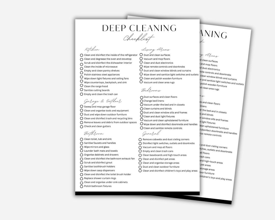 Professional House Deep Cleaning Checklist, Printable Template, Deep ...