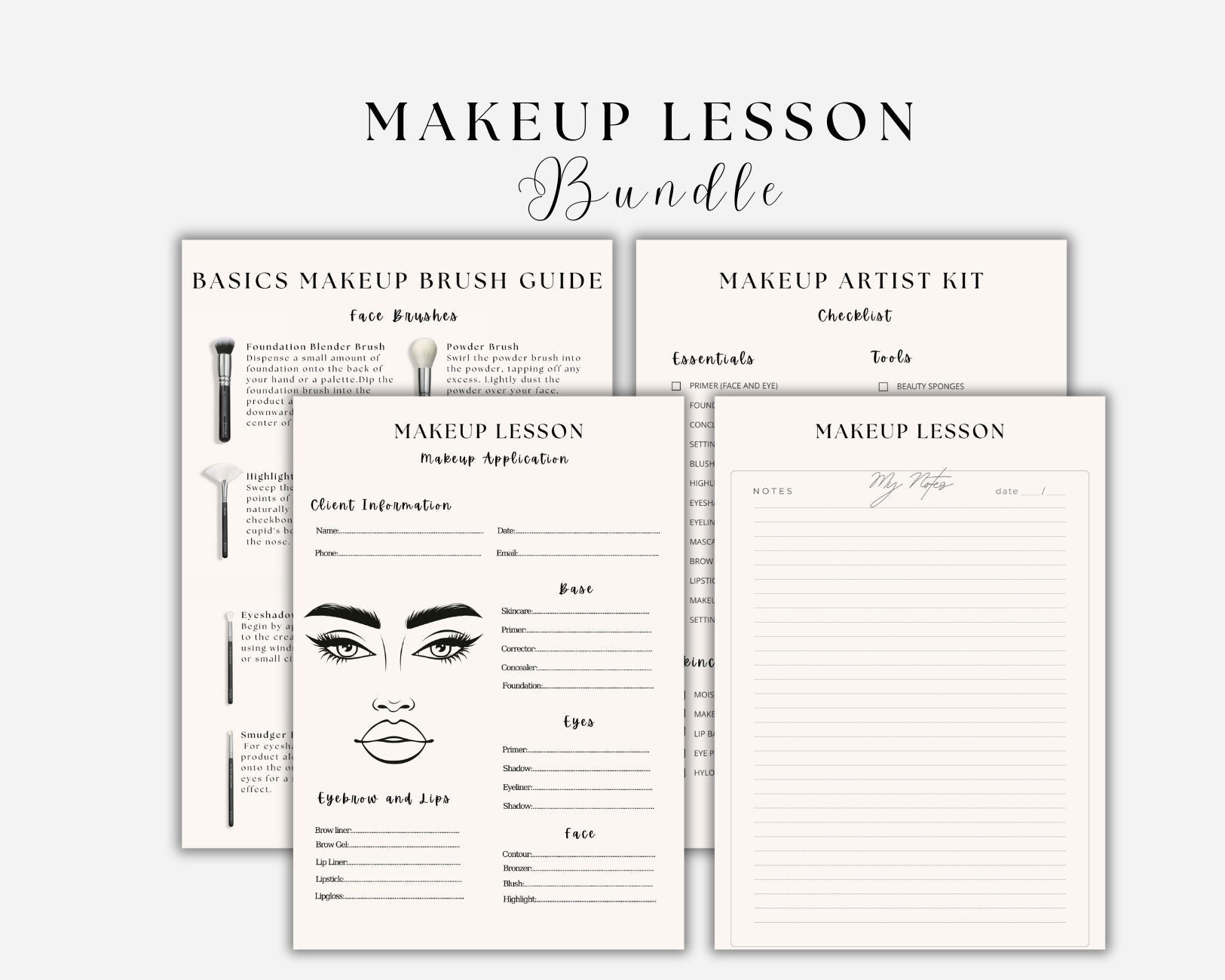Editable Makeup Artist Lesson Forms | Makeup Artist Templates | Brush ...