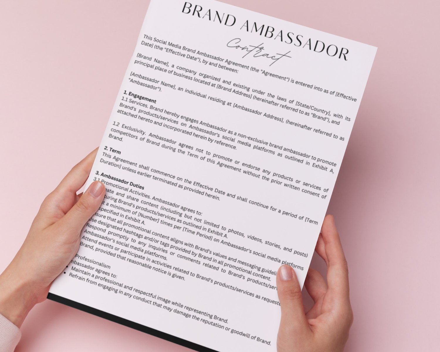 Editable Brand Ambassador Agreement Template for Canva: Social Media ...