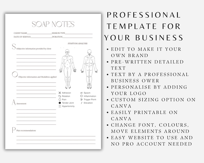 Massage SOAP Notes Template: Symptom Analysis Form (canva Editable ...