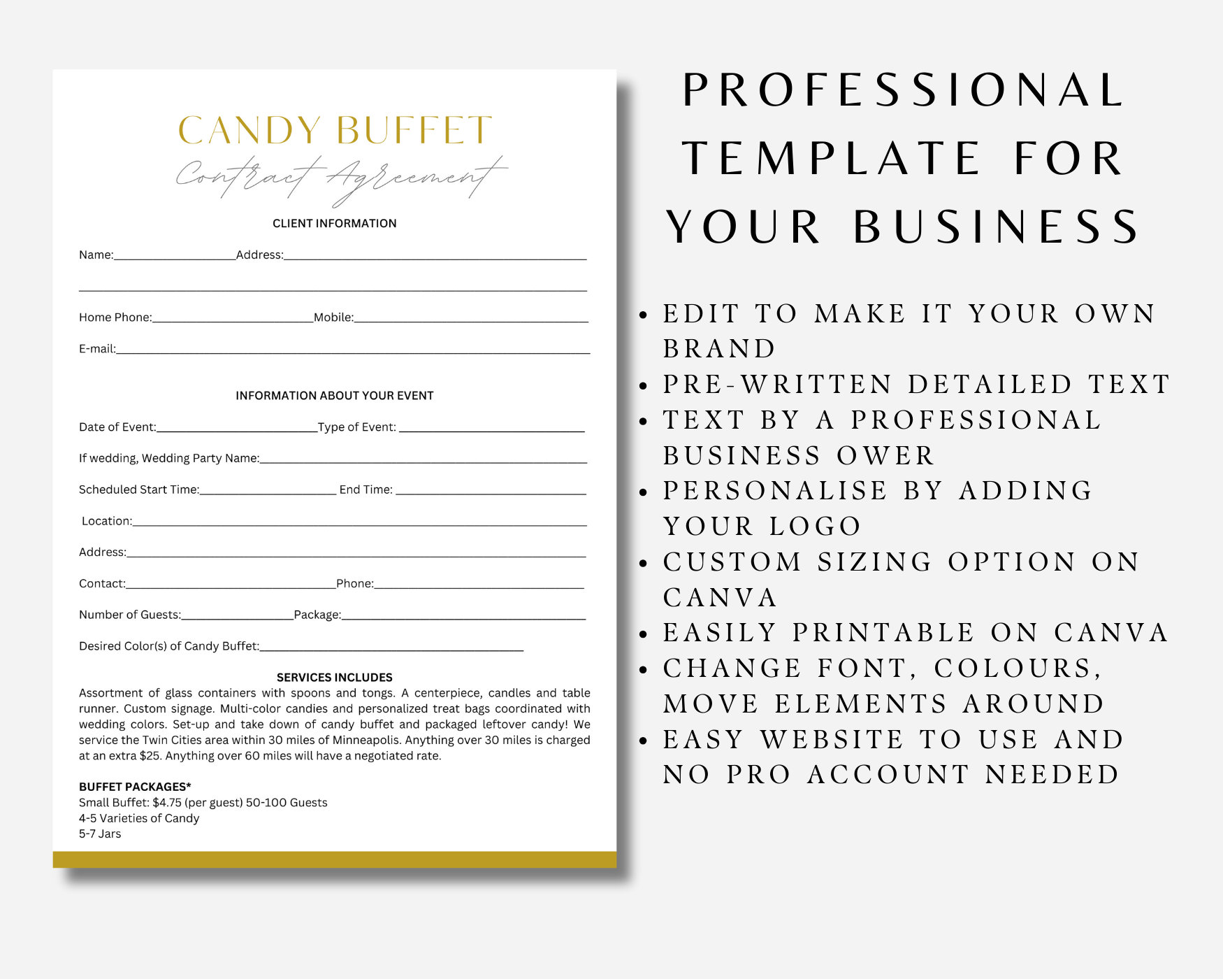 Professional Candy Buffet Contract Template With Price List, Dessert ...