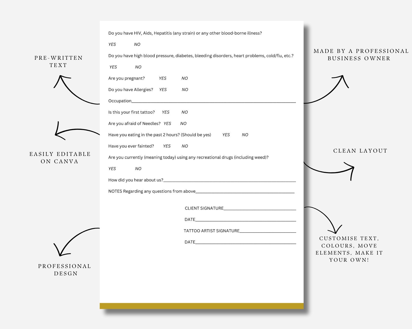 Professional Tattoo Artist Forms, Consent Form, Client Intake Form ...