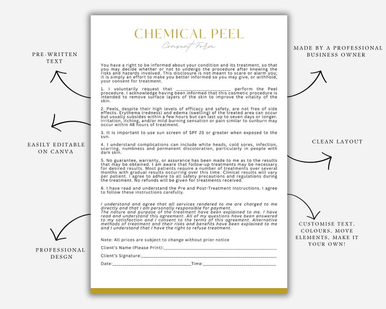 Editable Chemical Peel Consent Form, Agreement, Contract Canva Template ...