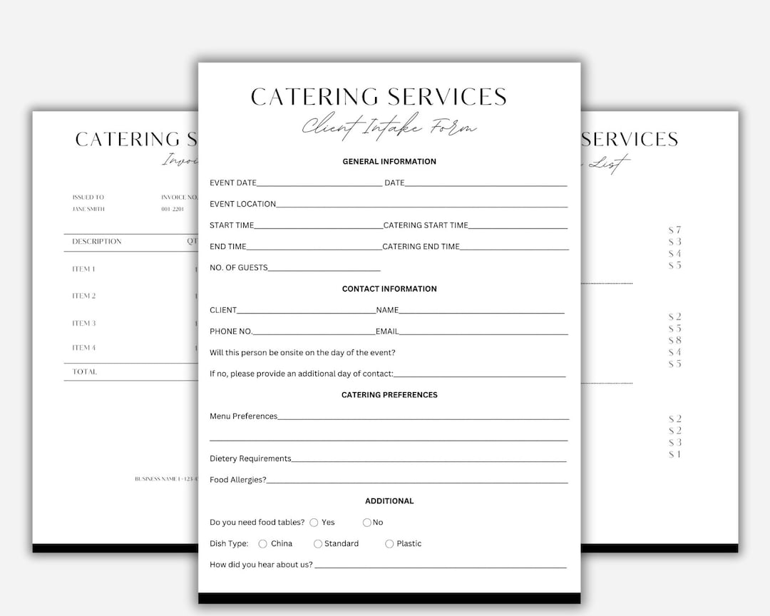 Catering Services Templates: Invoice, Client Intake, Price List (canva ...
