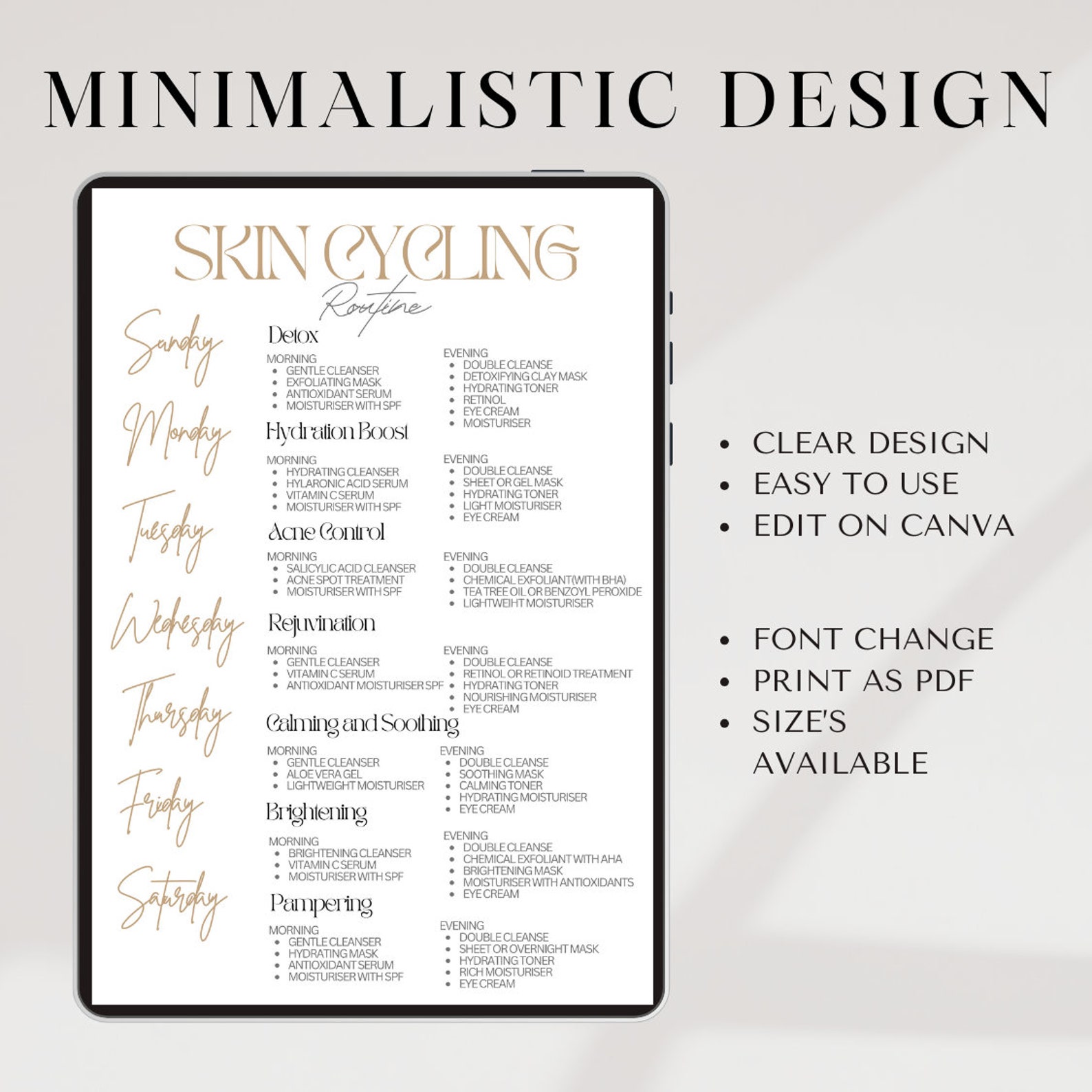 Personalised Skin Cycling Routine, Canva Template, Skincare, Skincare ...