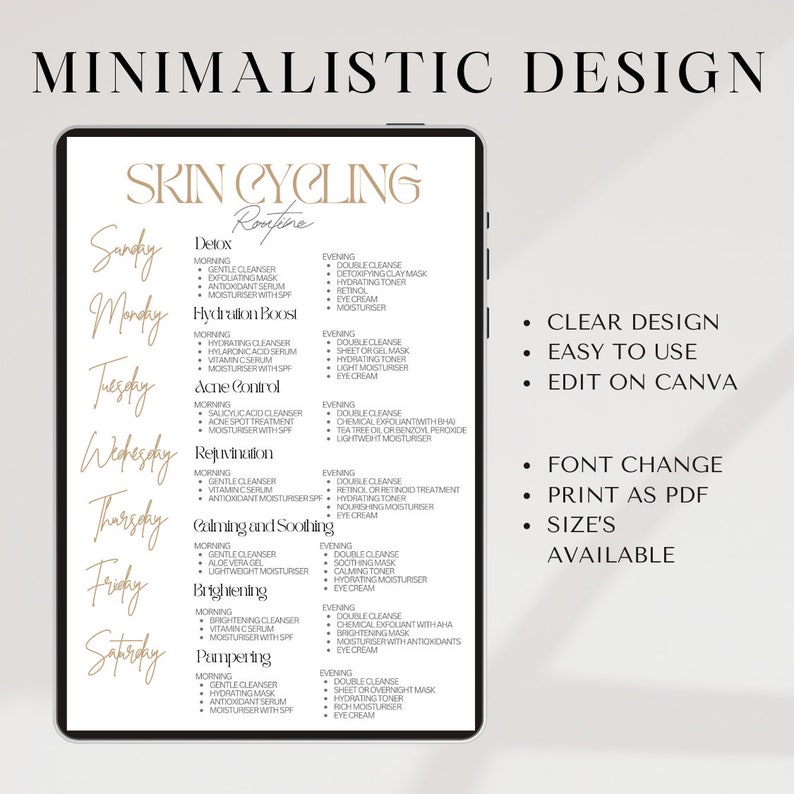 Personalised Skin Cycling Routine, Canva Template, Skincare, Skincare ... Personalised Skin Cycling Routine, Canva Template, Skincare, Skincare ...