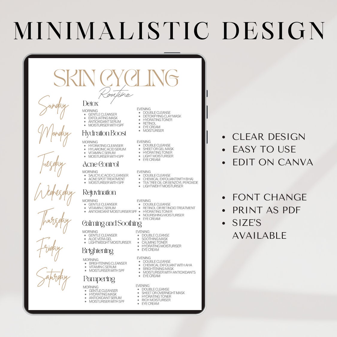 Personalised Skin Cycling Routine, Canva Template, Skincare, Skincare ...