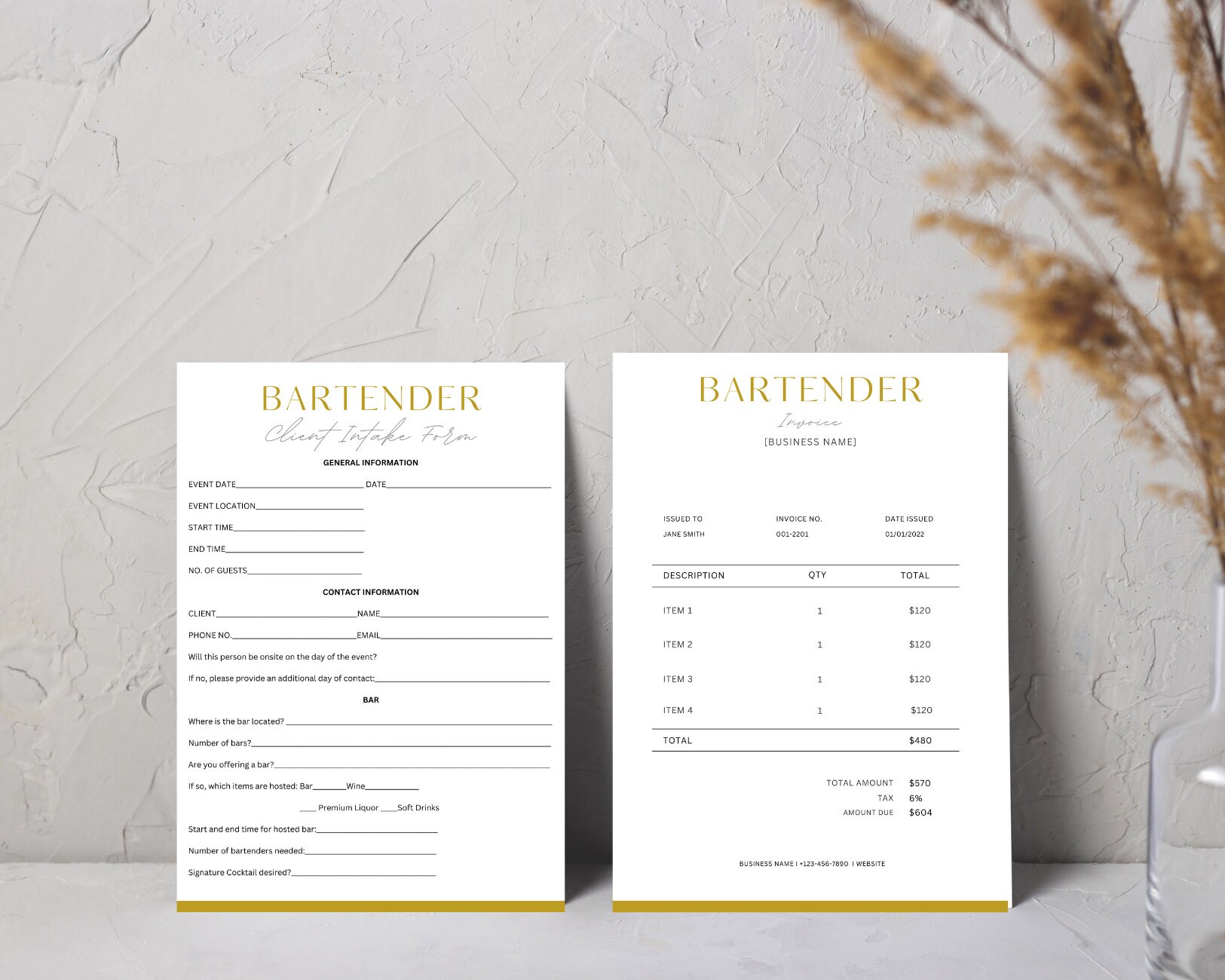 Professional Bar Business Forms, Bartending Services, Contract, Invoice ...