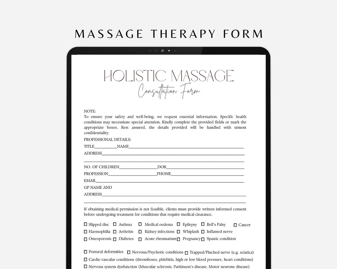Holistic Massage Therapy Consent Forms, Contract, Business Consultation ...