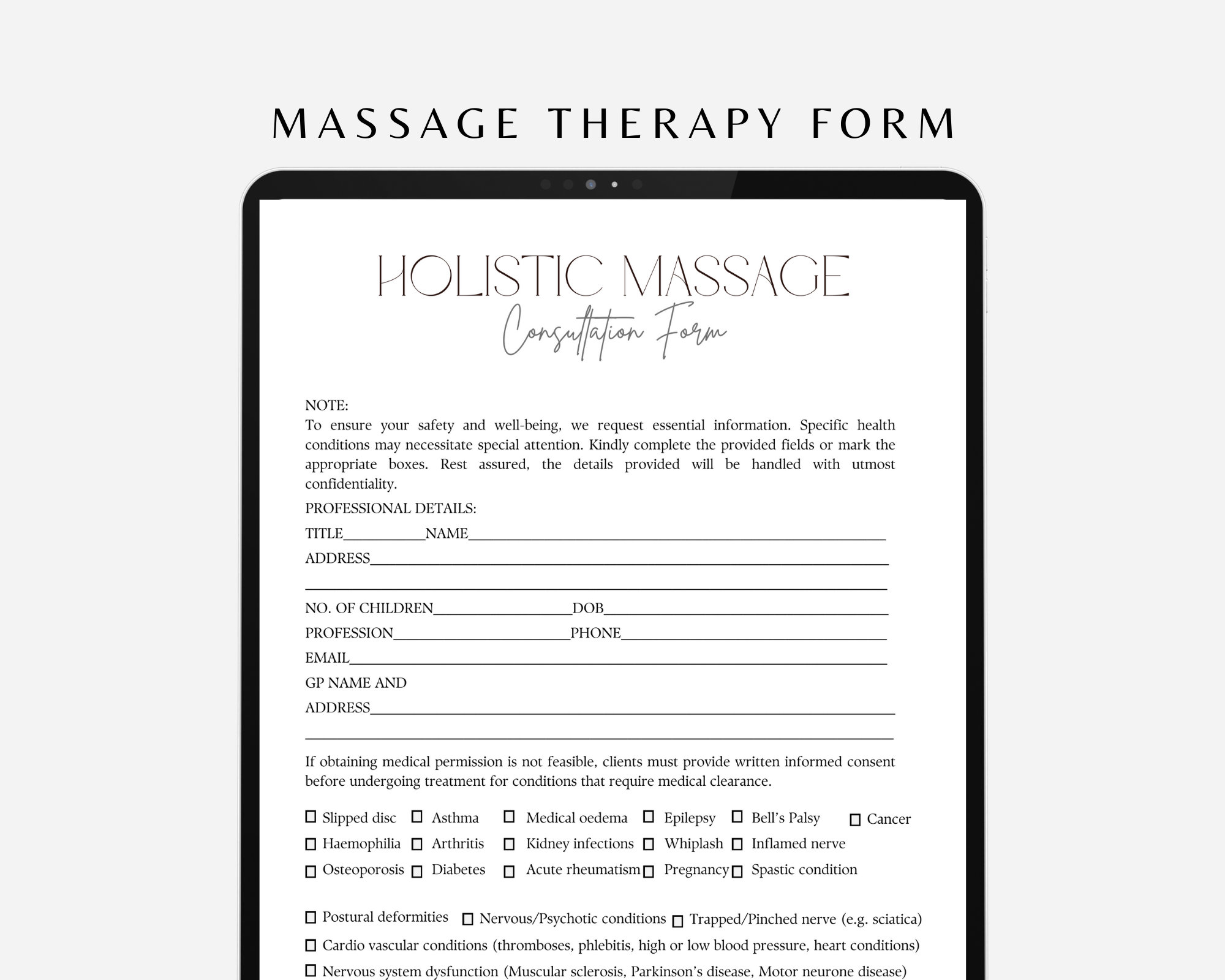 Holistic Massage Therapy Consent Forms, Contract, Business Consultation ...