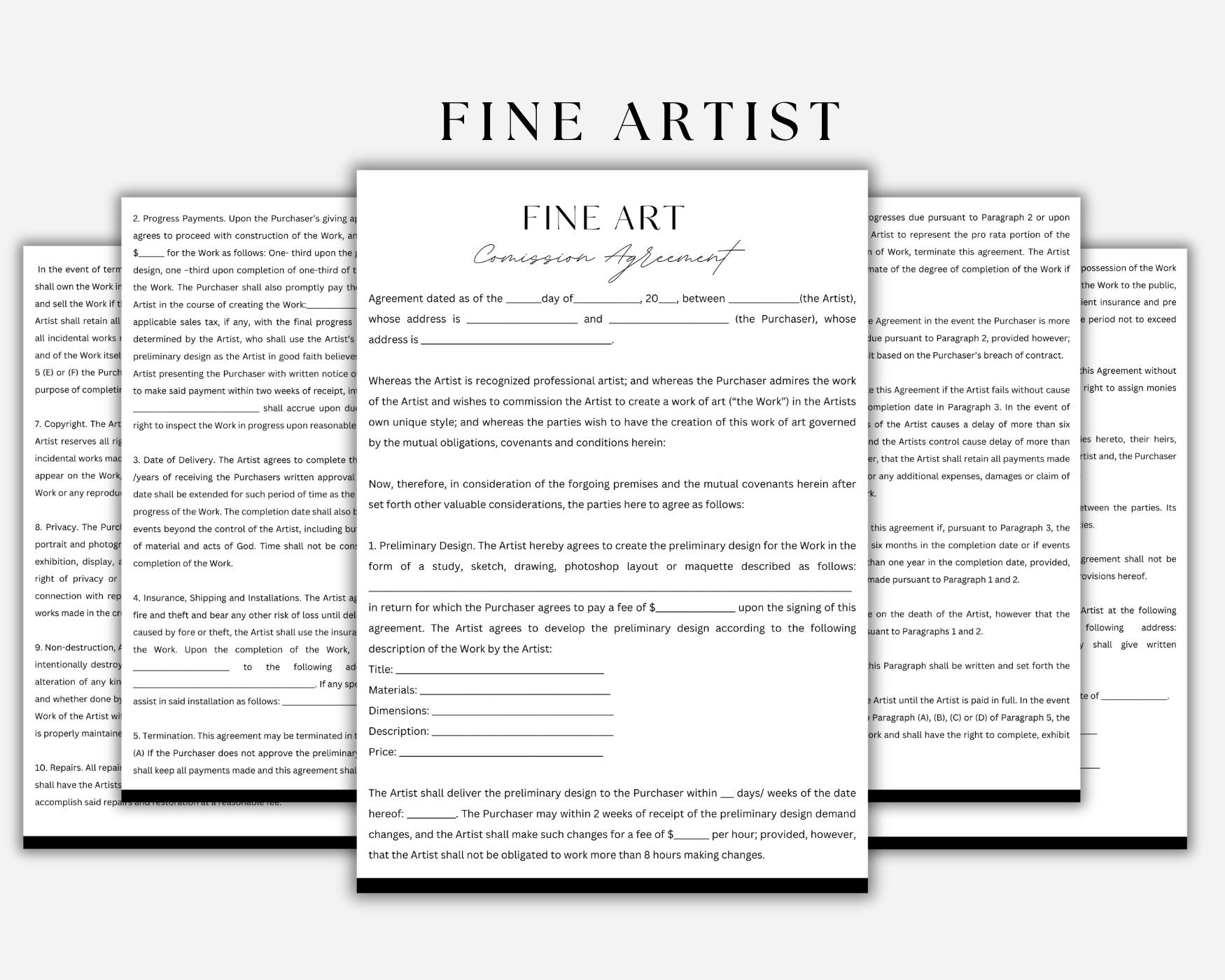 Editable Fine Art Commission Agreement Template | Commission Scope of ...
