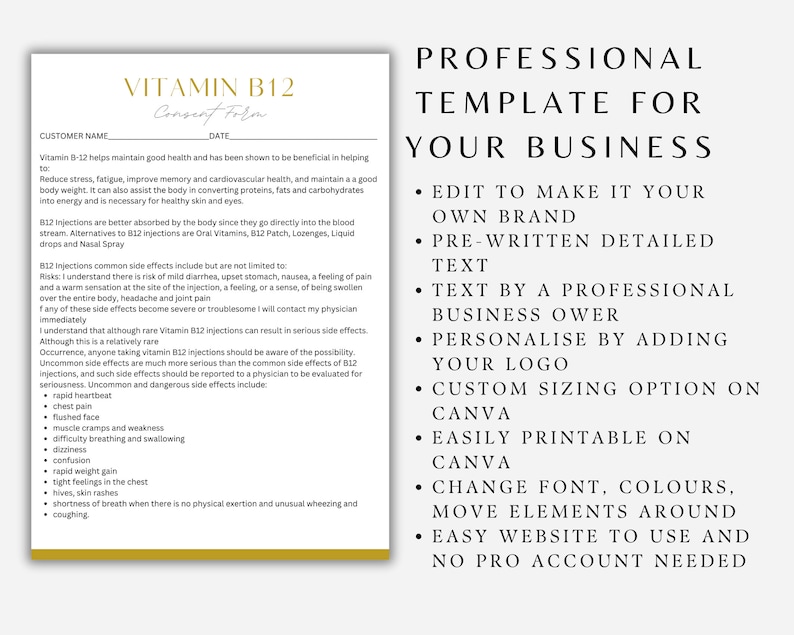 Editable Vitamin B12 Consent Form | Treatment Record | Consultation Form | Estheticians ...