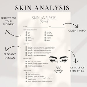 Professional Skin Analysis Record Form, Facial Consultation, Client ...