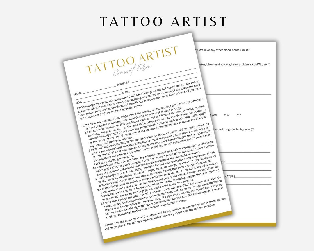 Professional Tattoo Artist Forms, Consent Form, Client Intake Form ...