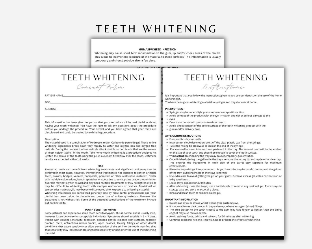 Editable Teeth Whitening Templates, Consent Form, Instructions, Dental ...