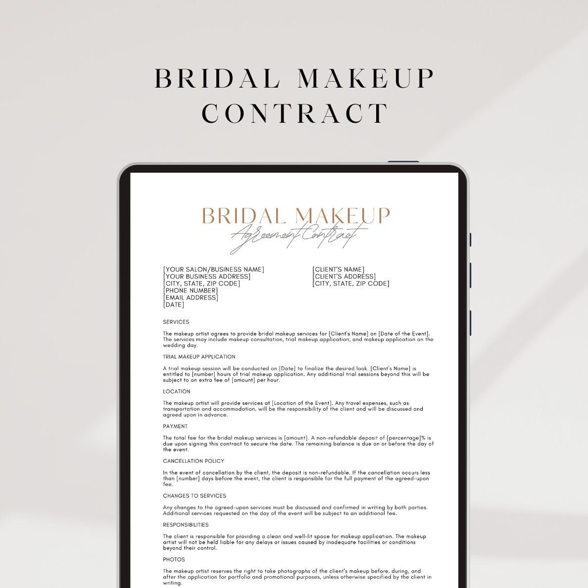 Professional Bridal Makeup Contract, Consent Form, Editable on Canva and Printable - Etsy