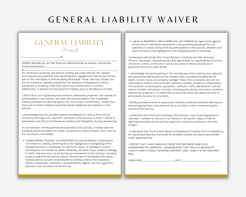 Editable General Liability Waiver Template: Business Use (canva) - Etsy