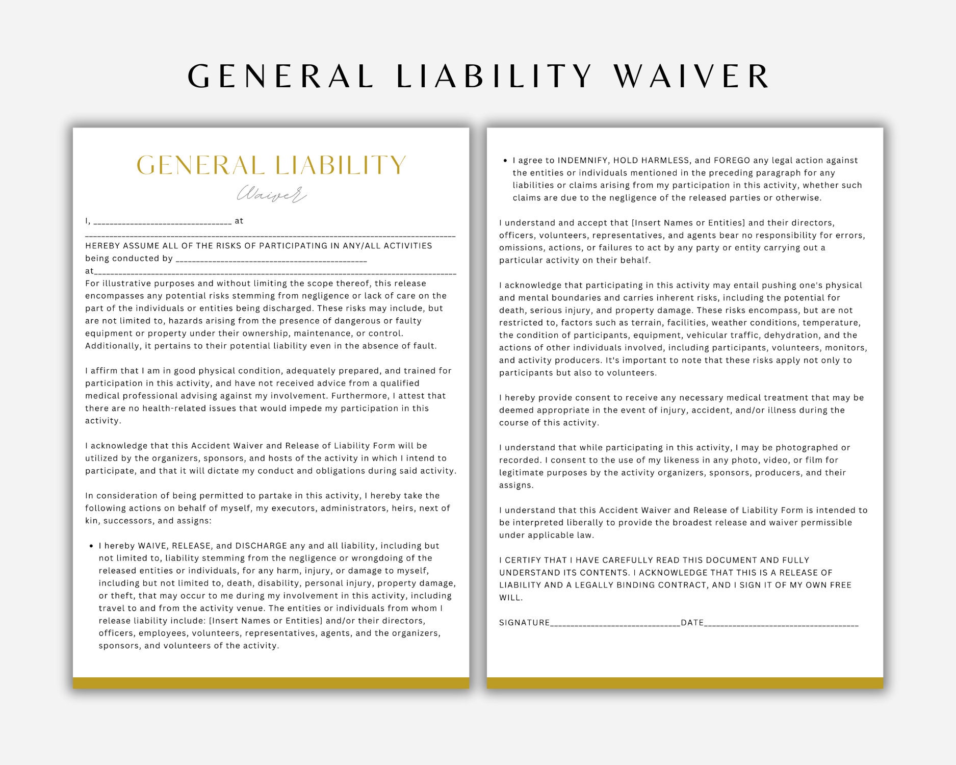 Editable General Liability Waiver Template: Business Use (canva) - Etsy