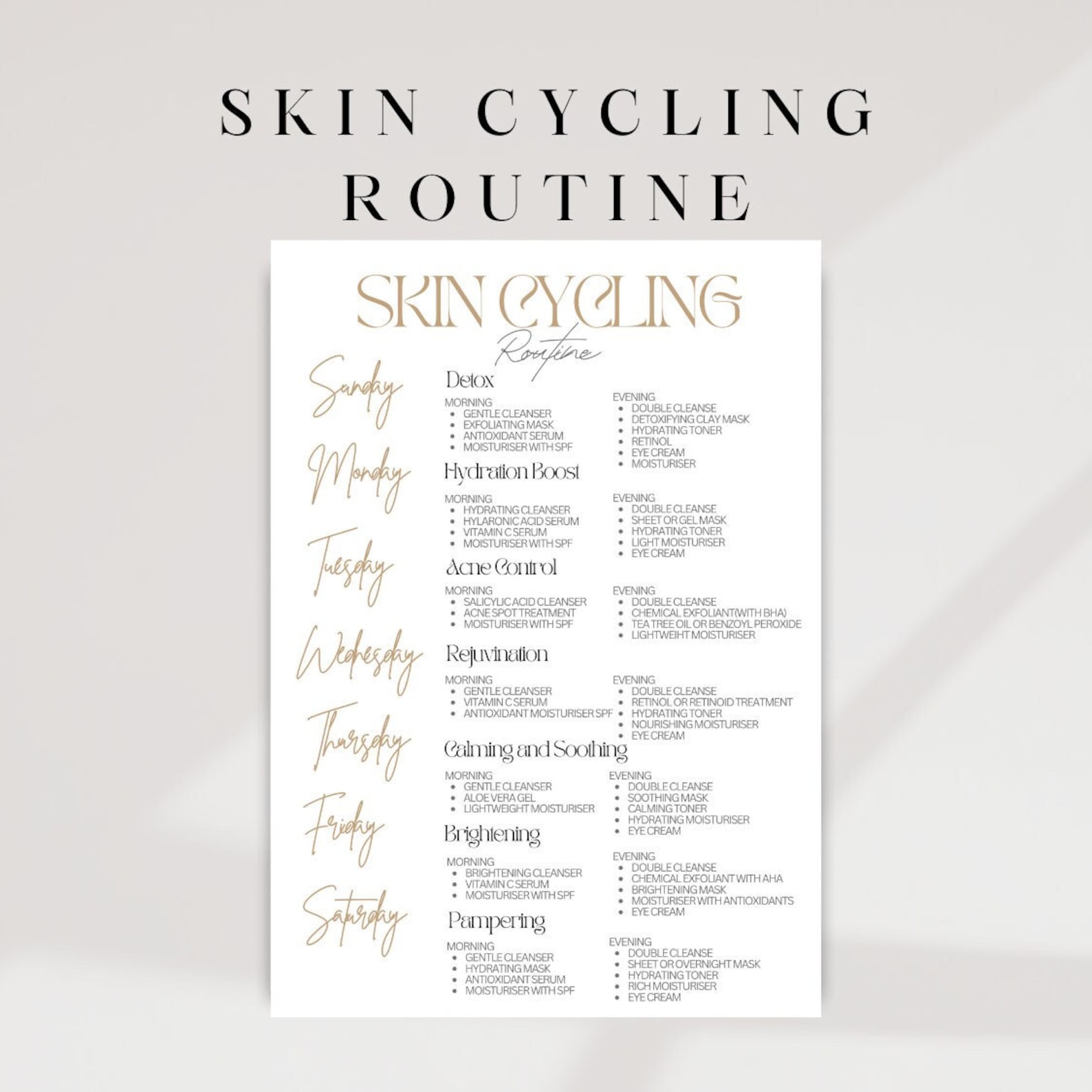 Personalised Skin Cycling Routine, Canva Template, Skincare, Skincare ...