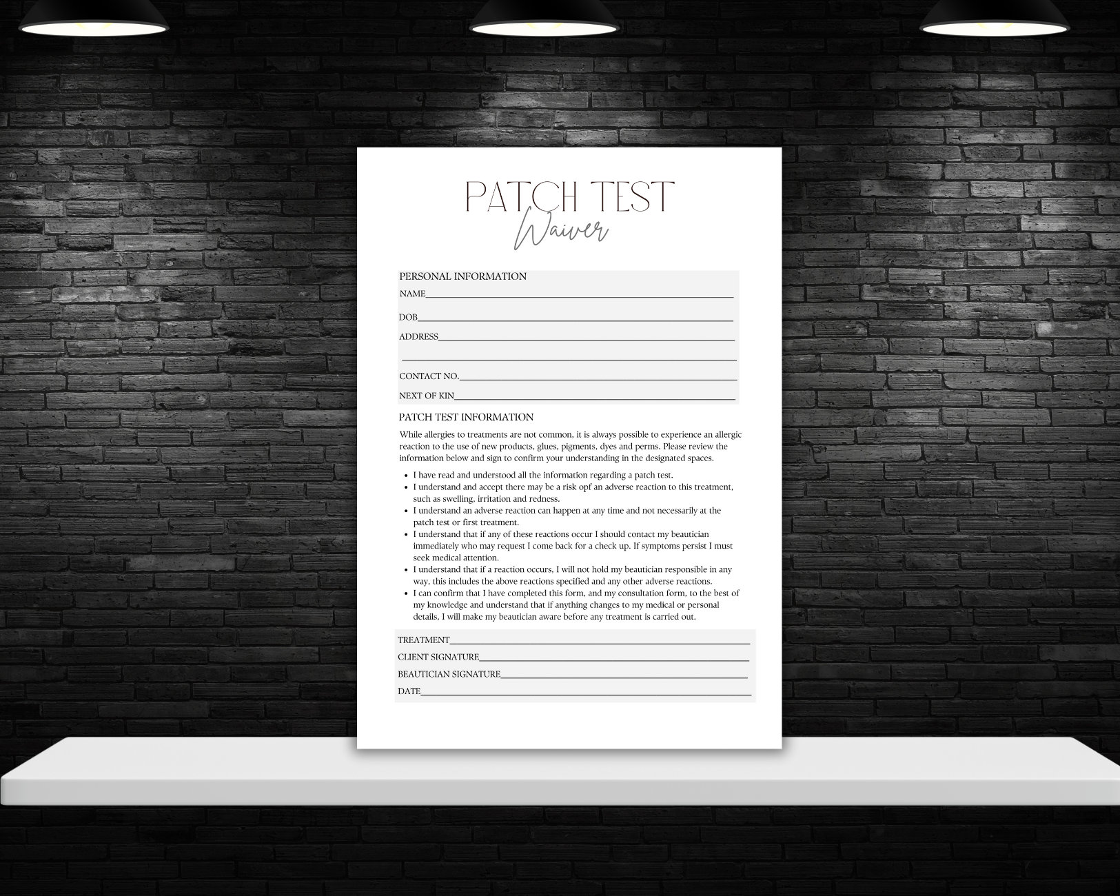 Editable Patch Test Waiver Form: Canva Template (digital Download ...
