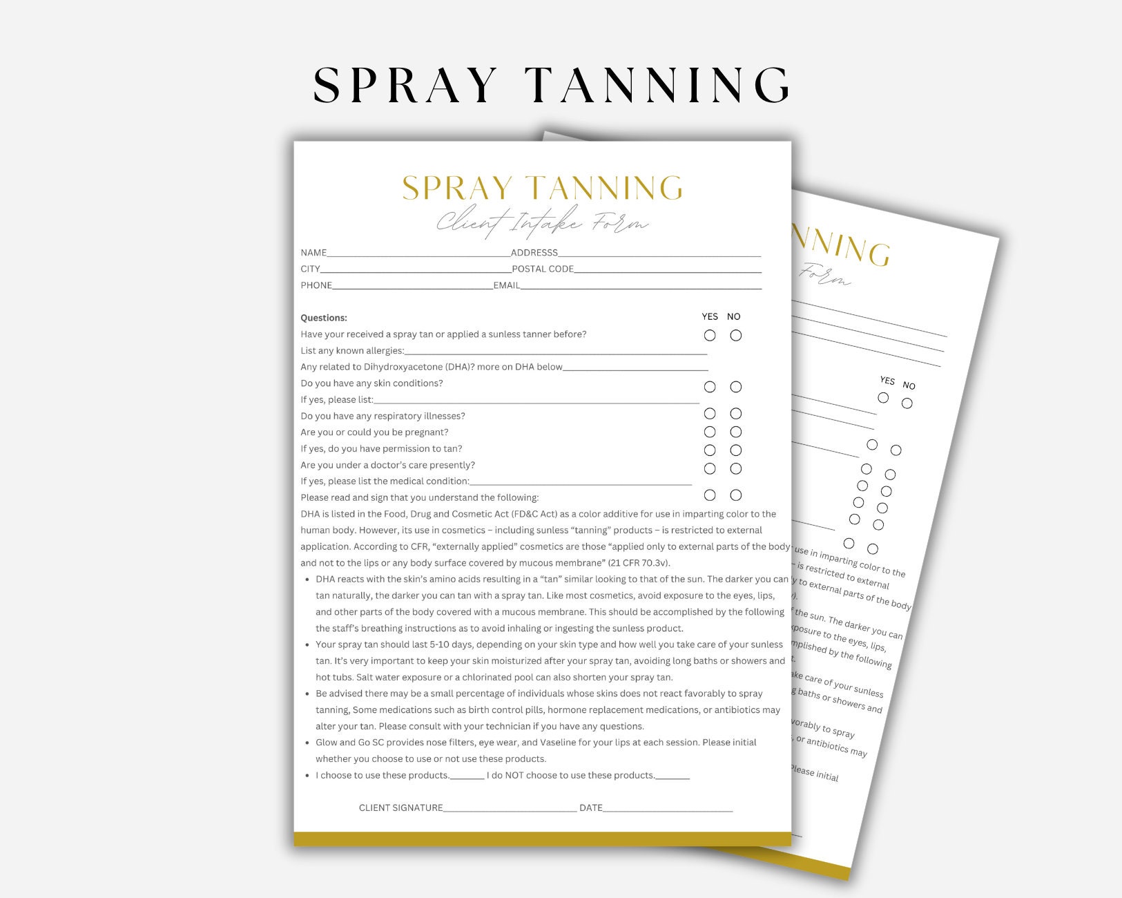 Editable Spray Tan Client Intake Form: Consultation Template (canva) - Etsy