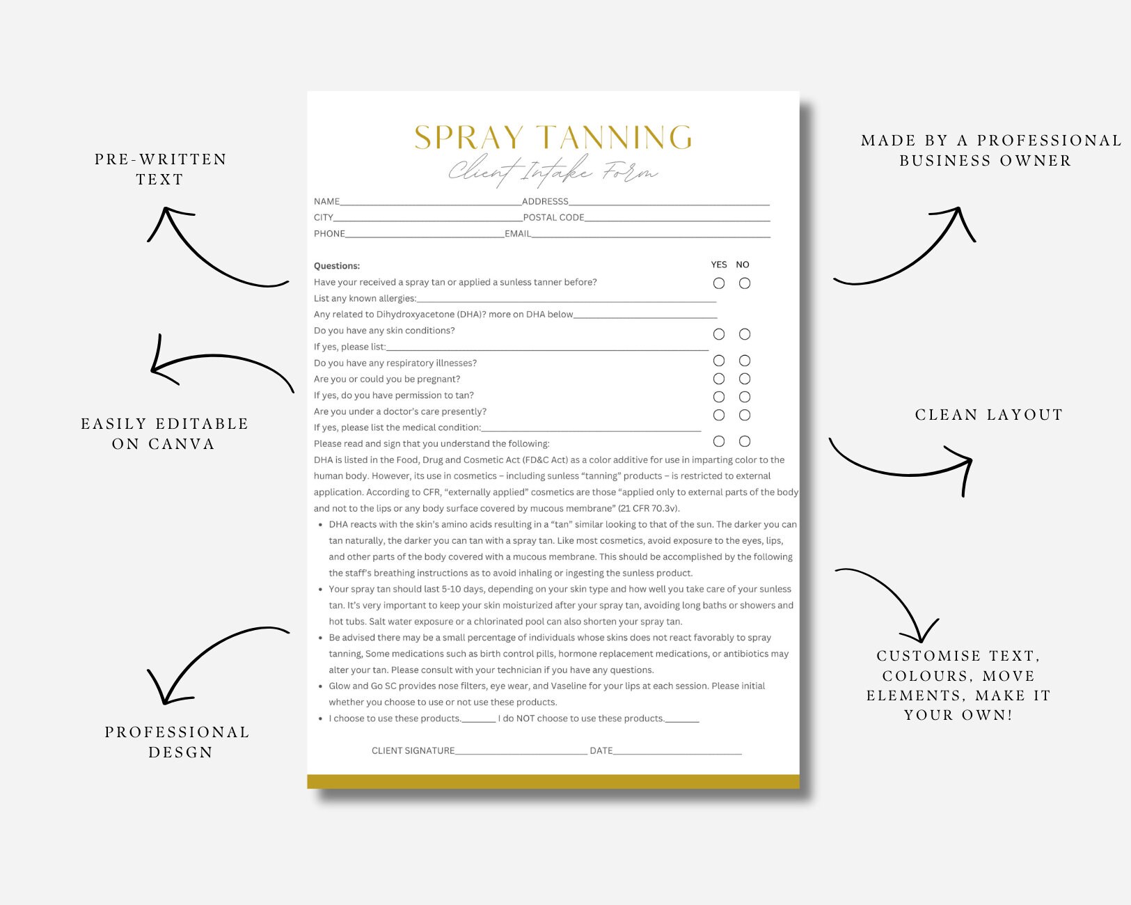 Editable Spray Tan Client Intake Form: Consultation Template (canva) - Etsy