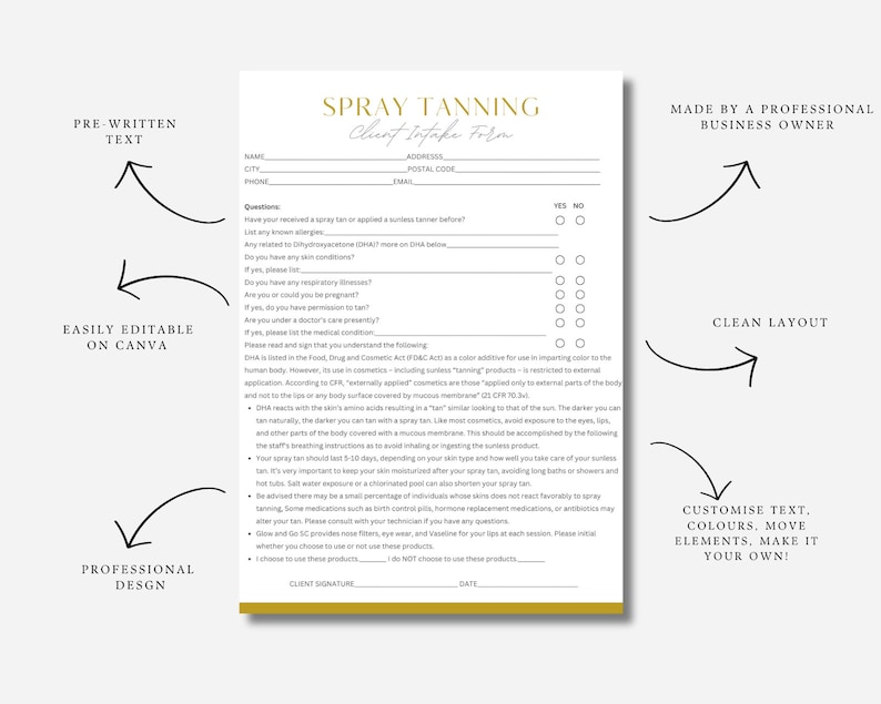 Editable Spray Tan Client Intake Form | Consent Form | Duo Bundle ...