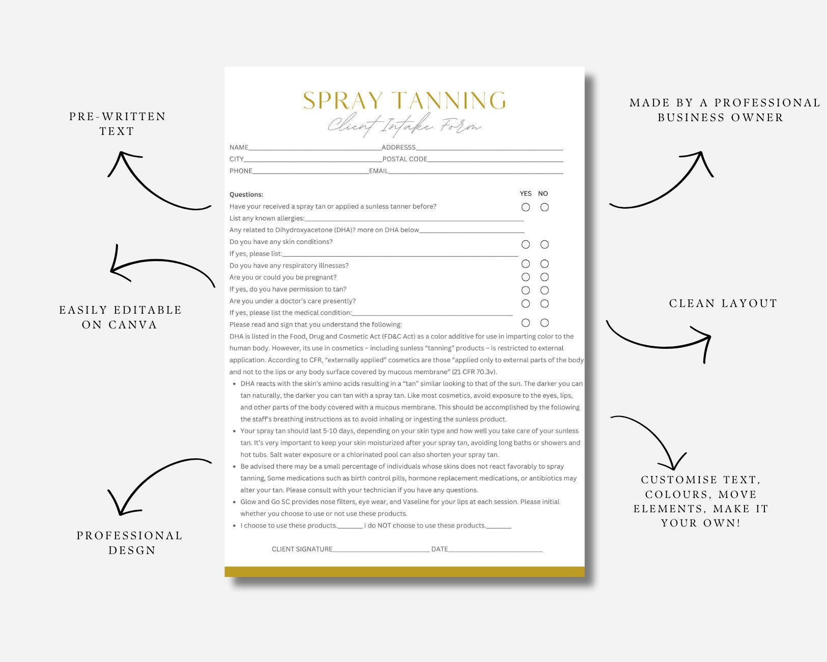 Editable Spray Tan Client Intake Form | Consent Form | Duo Bundle ...
