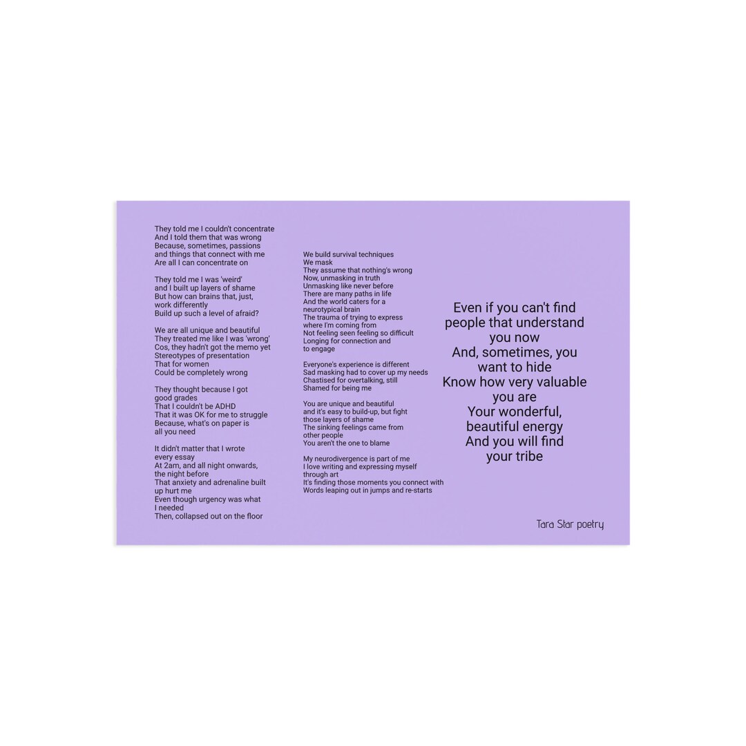 ADHD Mental Health Tara Star Poetry - Etsy