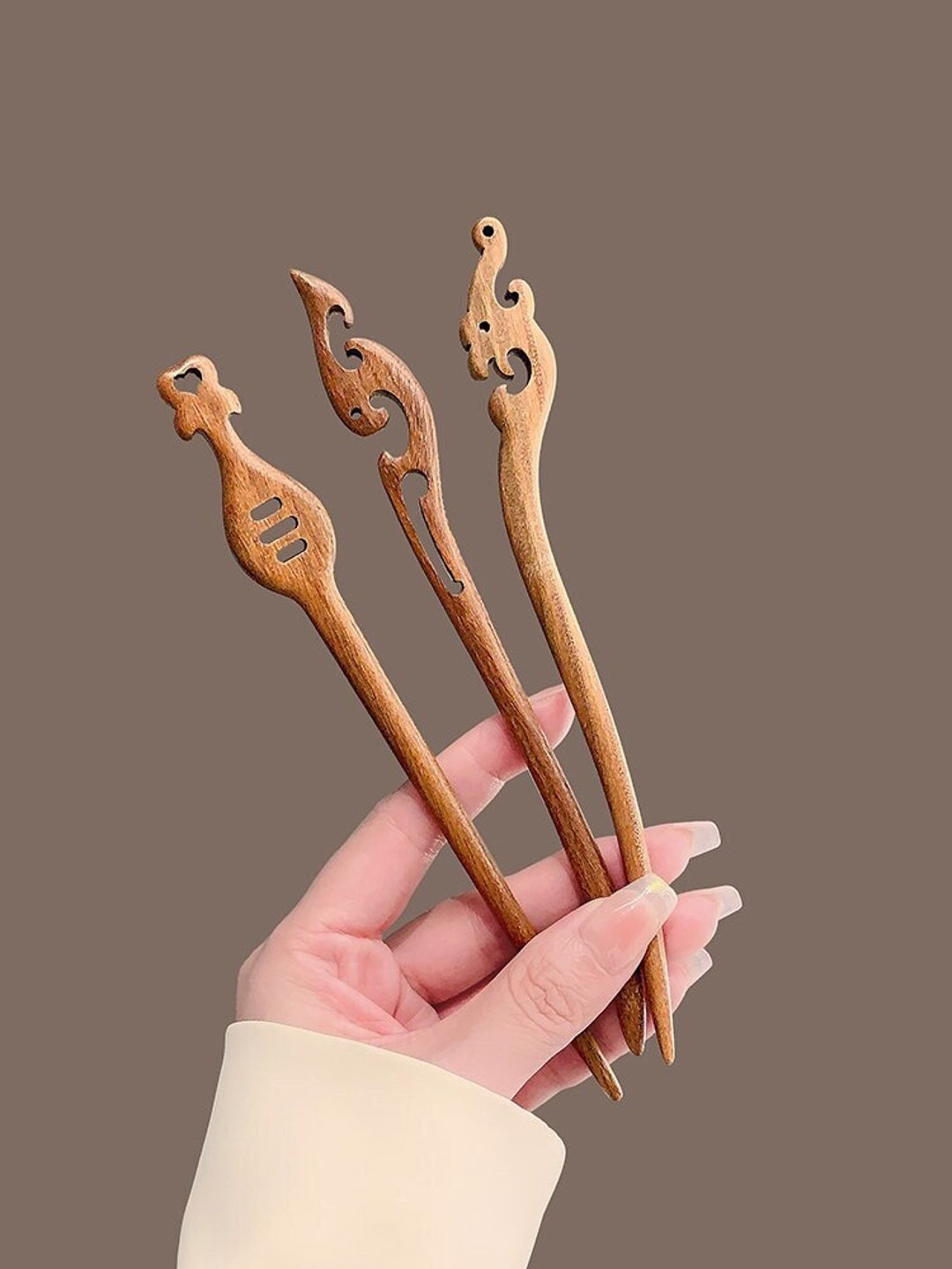 Ancient Style Wooden Hairpin, Green Sandalwood Original Color Hairpin ...